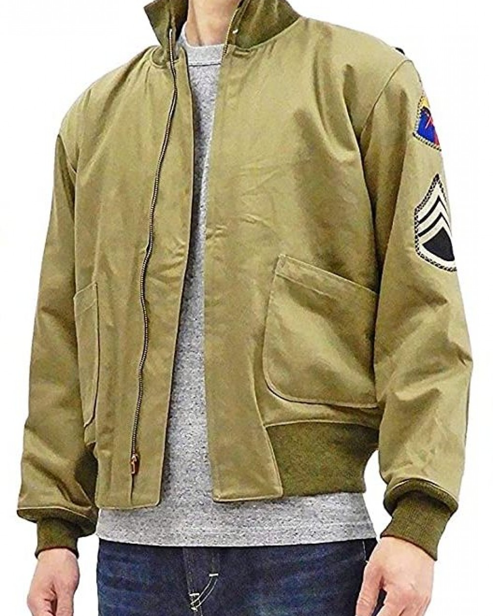Brad Pitt Fury Wardaddy Military Tanker Khaki Bomber Cotton Jacket