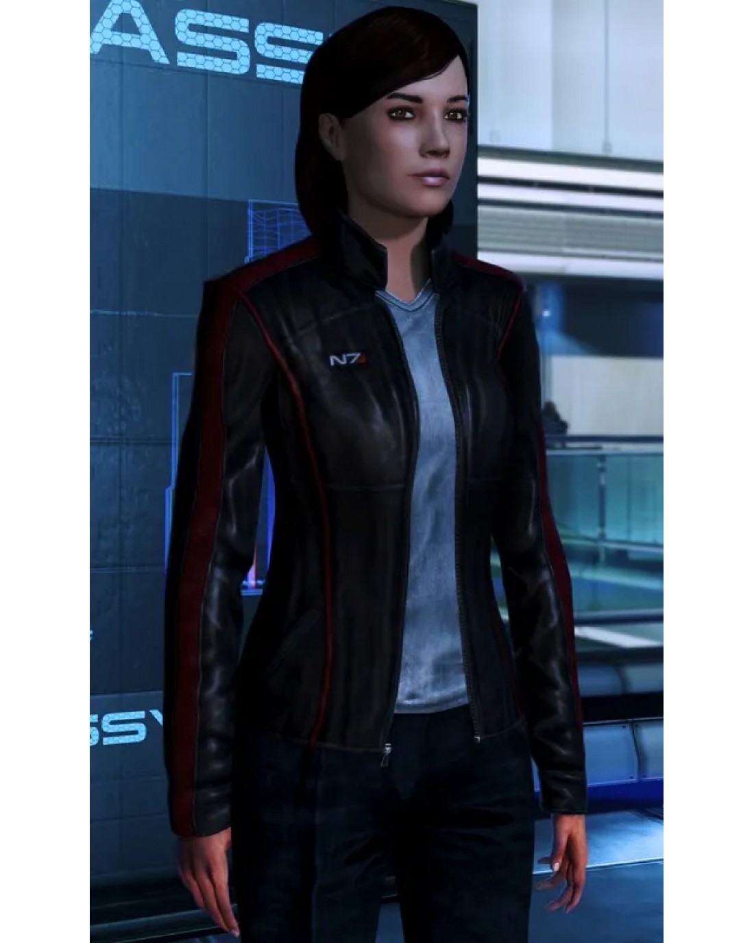 Womens Commander Shepard Black Mass Effect N7 Leather Jacket
